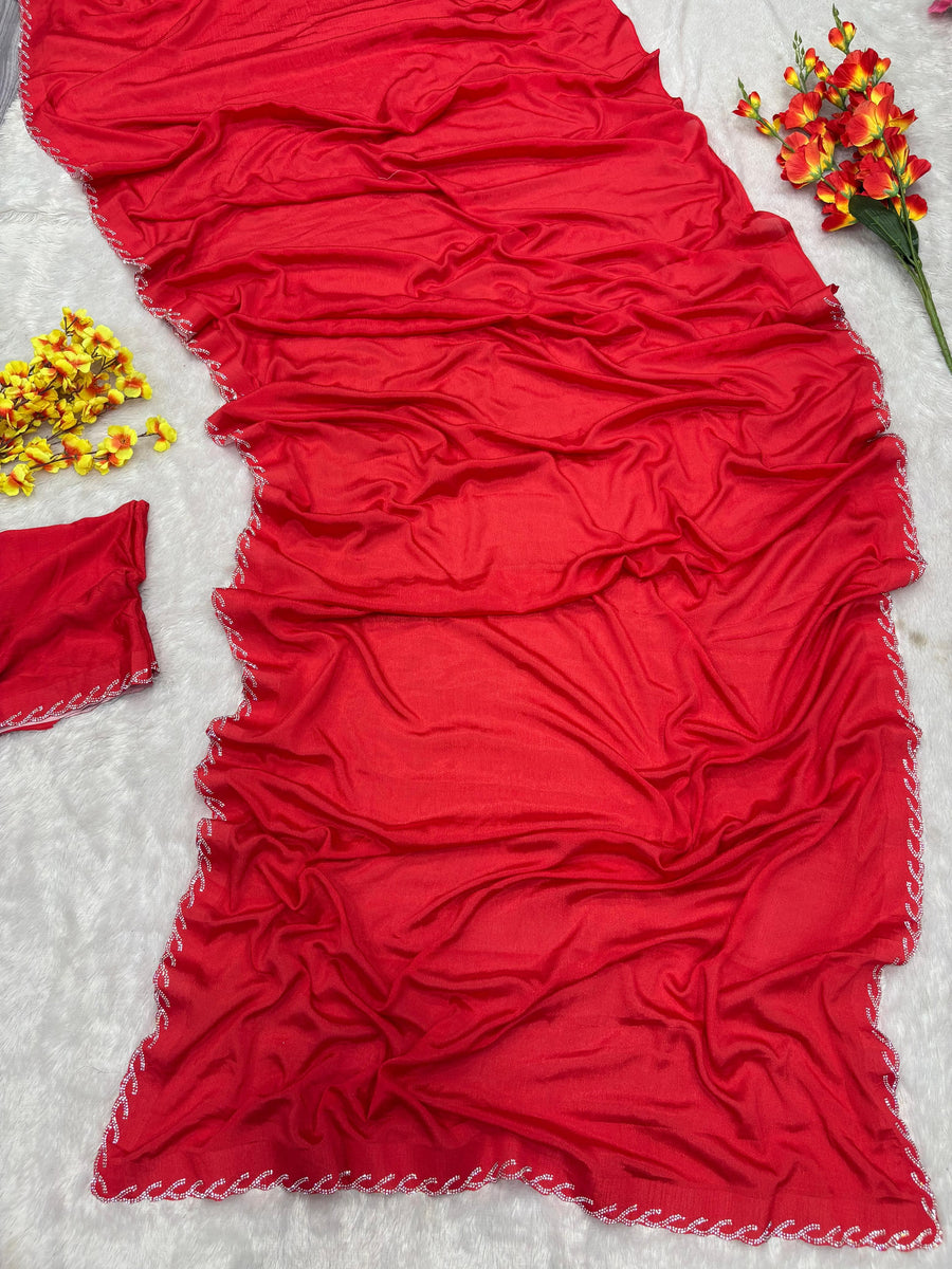 Fabulous Hand Jarkan Work Red Color saree – vastracloth