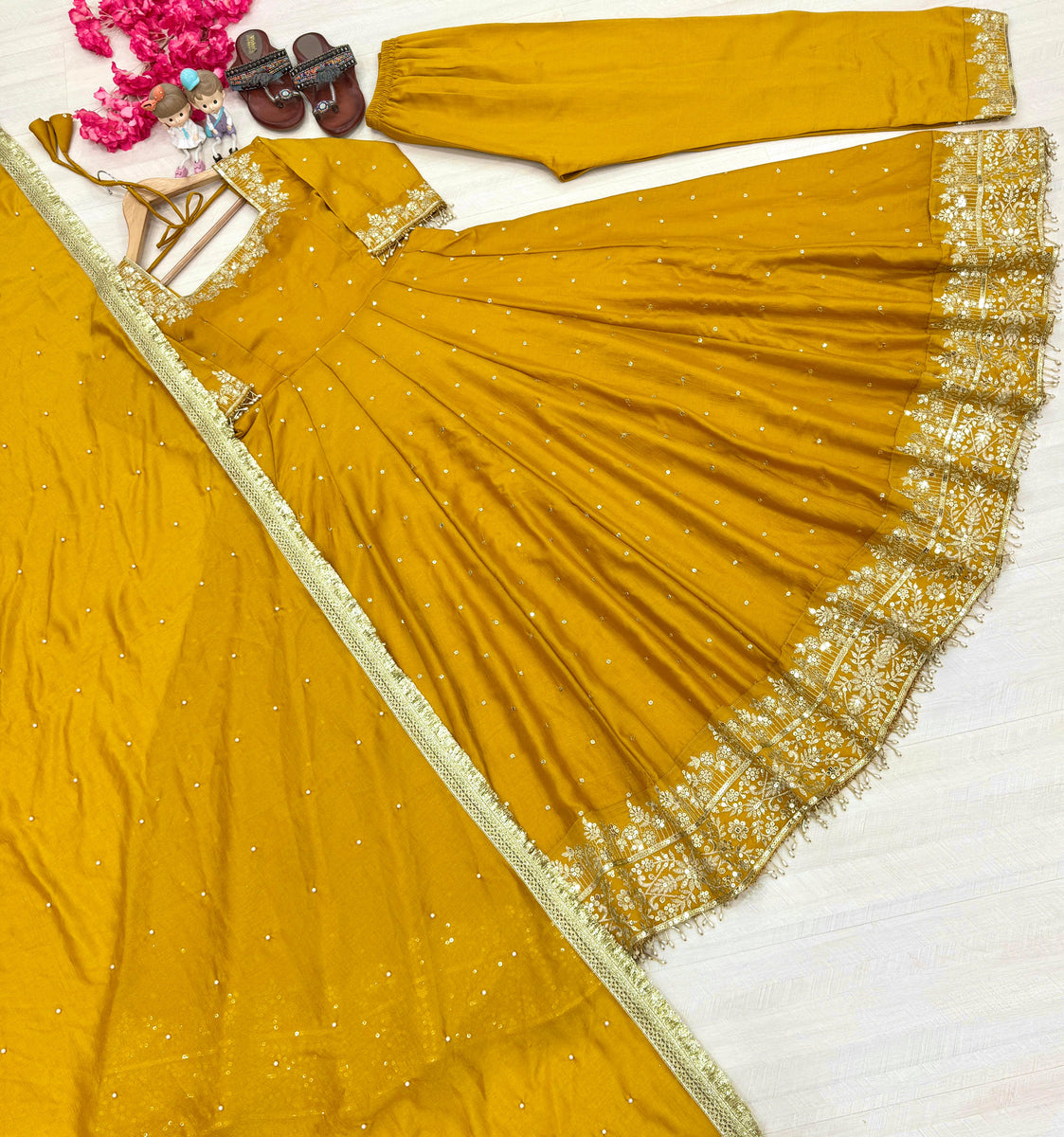 Glimmering Vichitra Silk Yellow Color Anarkali Suit – vastracloth