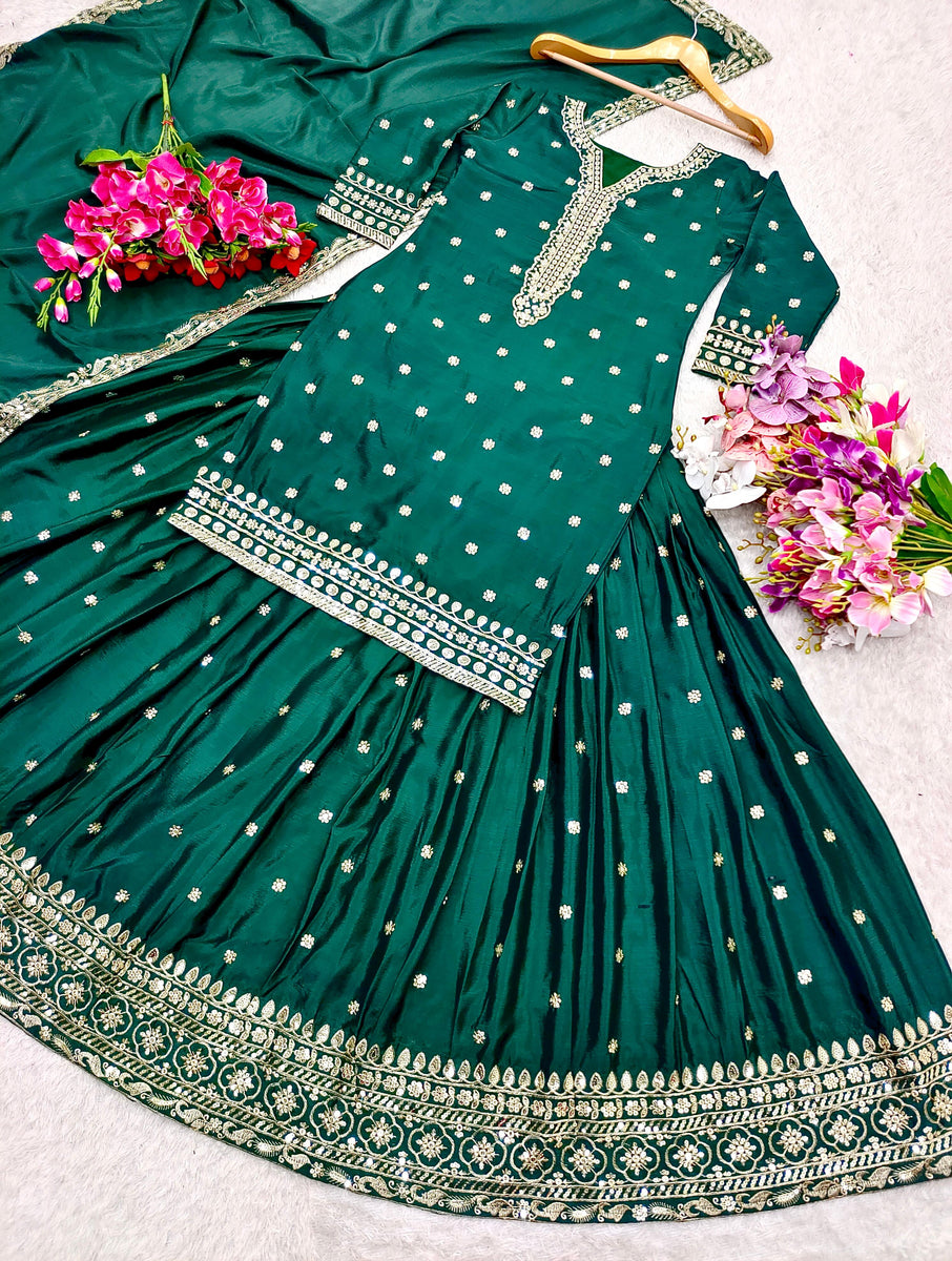 Gorgeous Green Color Sequence Work Top With Lehenga – vastracloth