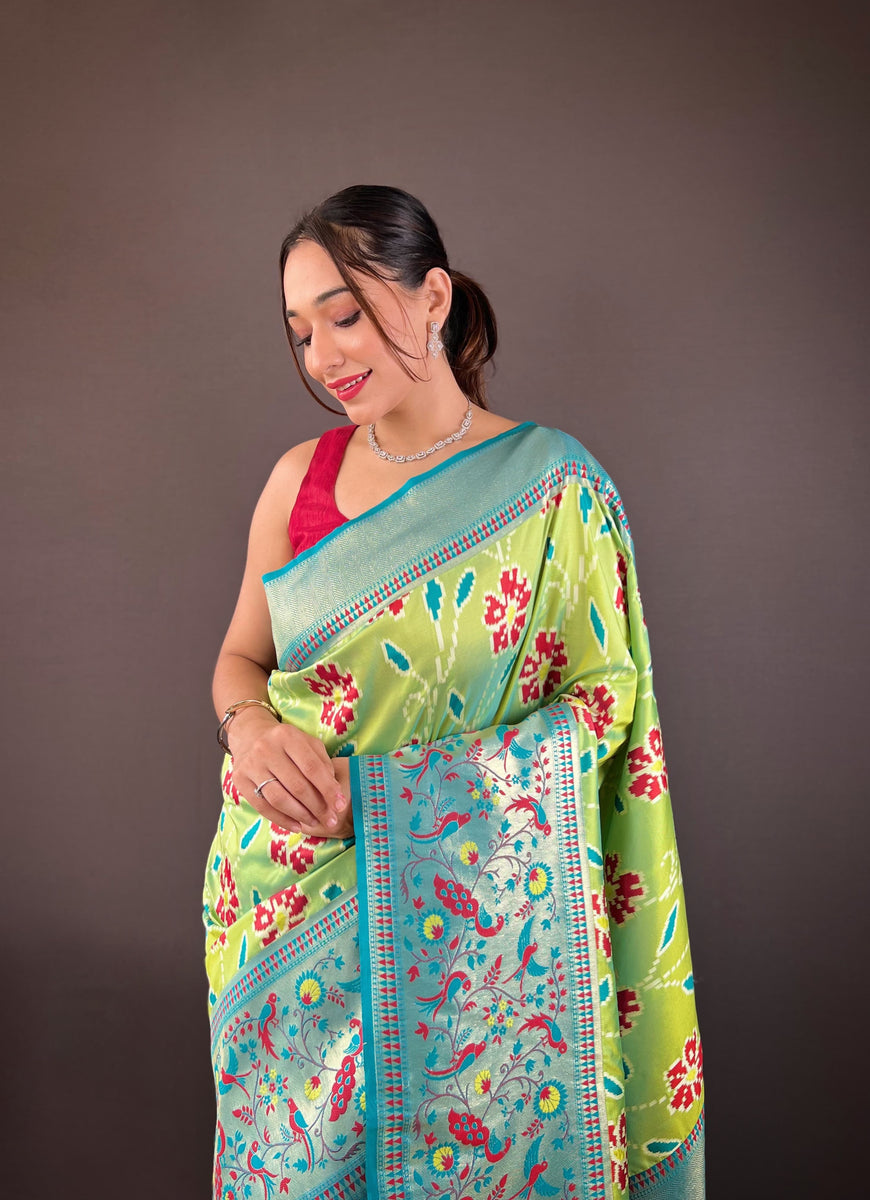 Adorable Silk Patola Weaving Perrot Color Saree – vastracloth