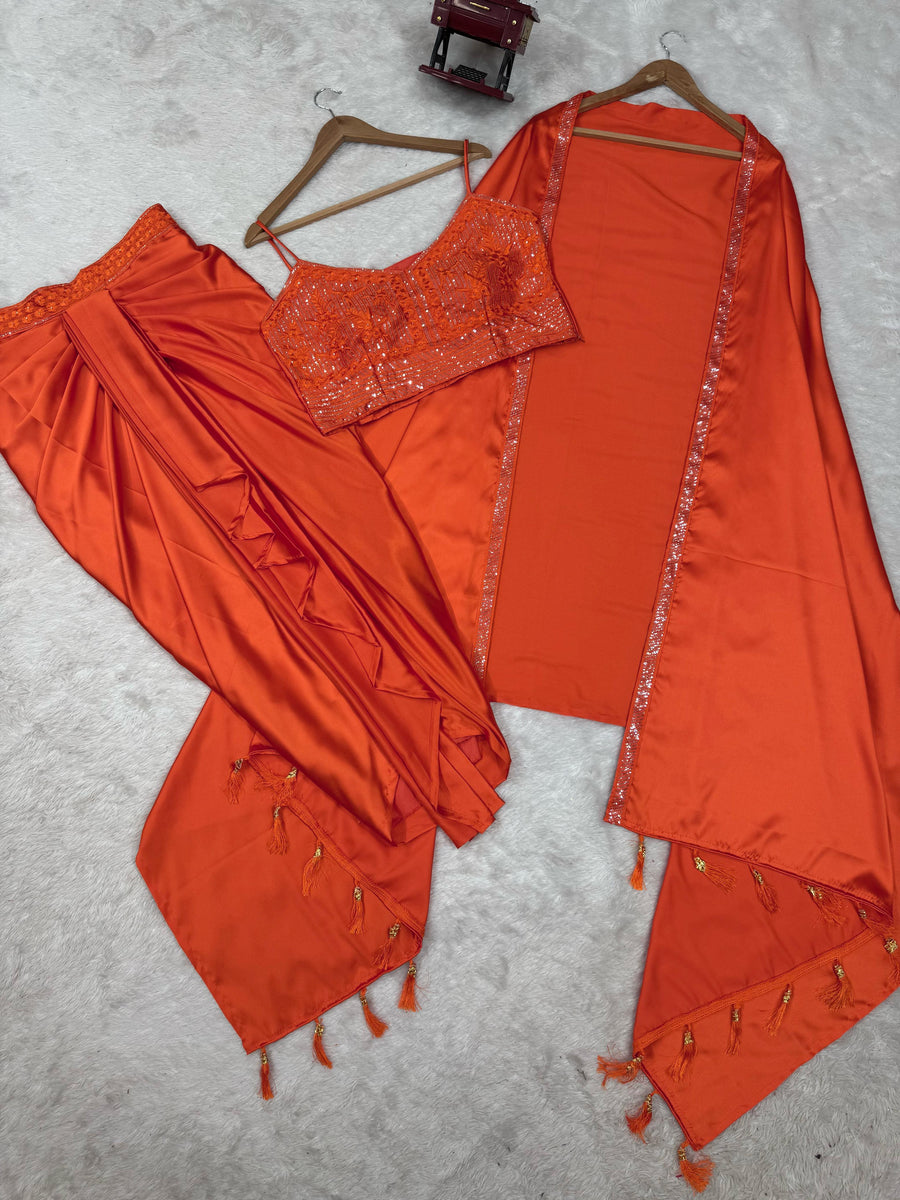 Blissful Orange Color Dhoti Suit With Shrug – vastracloth