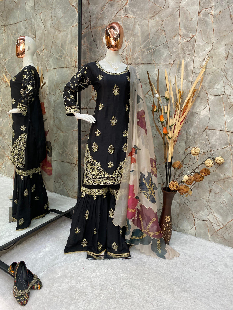 Attractive Heavy Work Black Color Sharara Suit – vastracloth