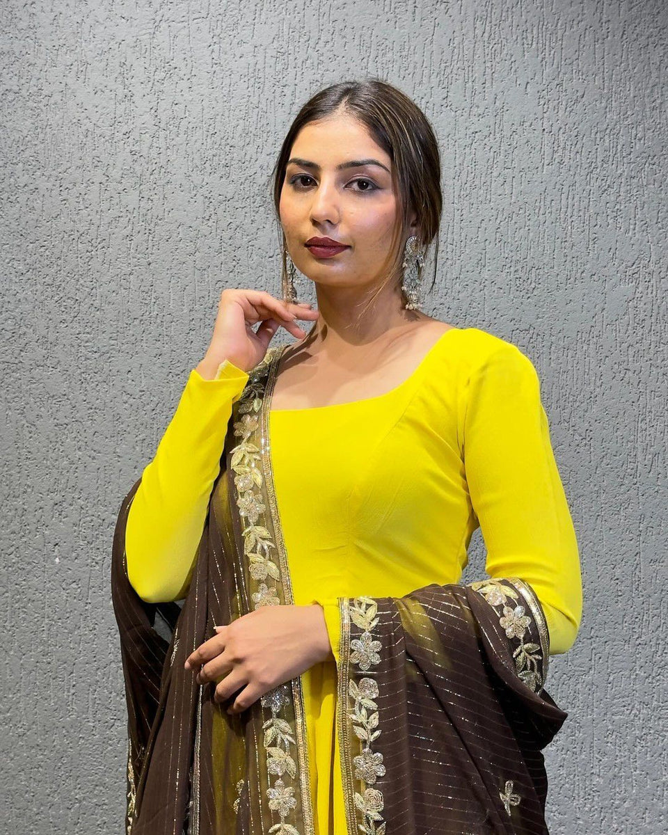 Preferable Lemon Color Long Gown – vastracloth