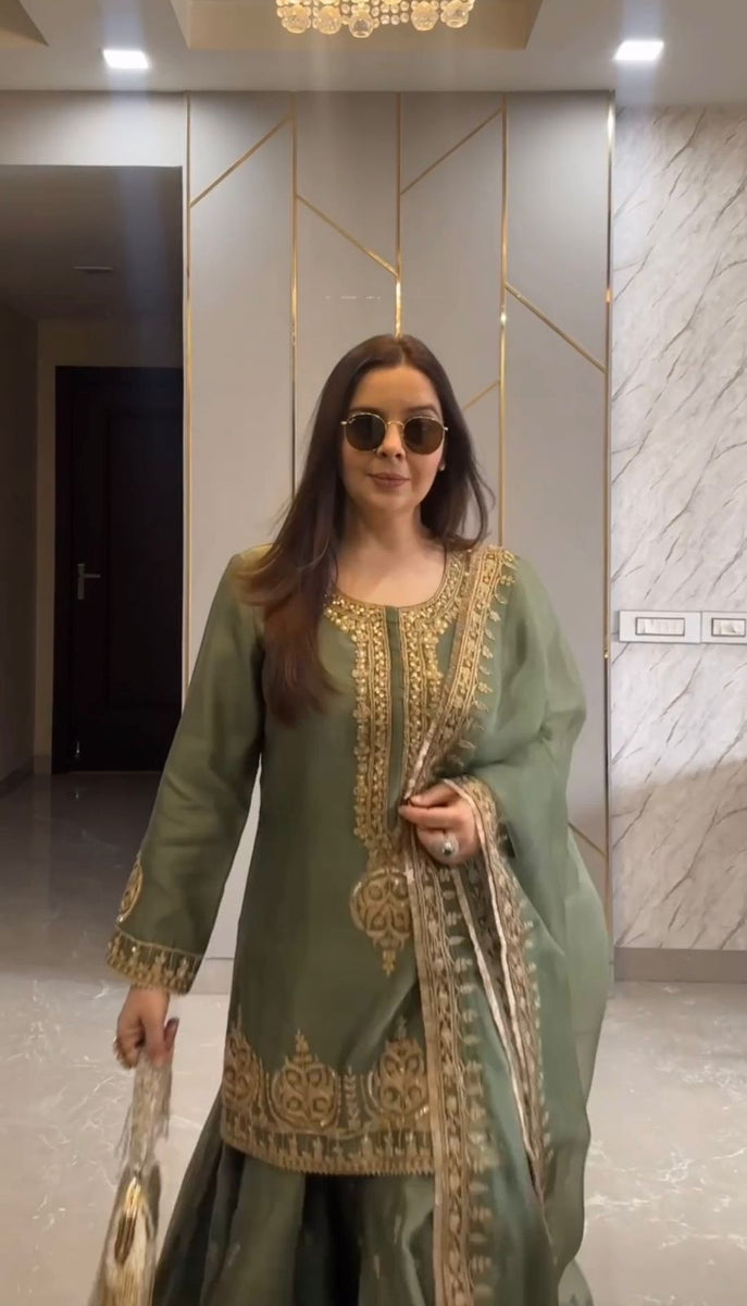 Exotic Sequence Work Perrot Color Sharara Suit – vastracloth