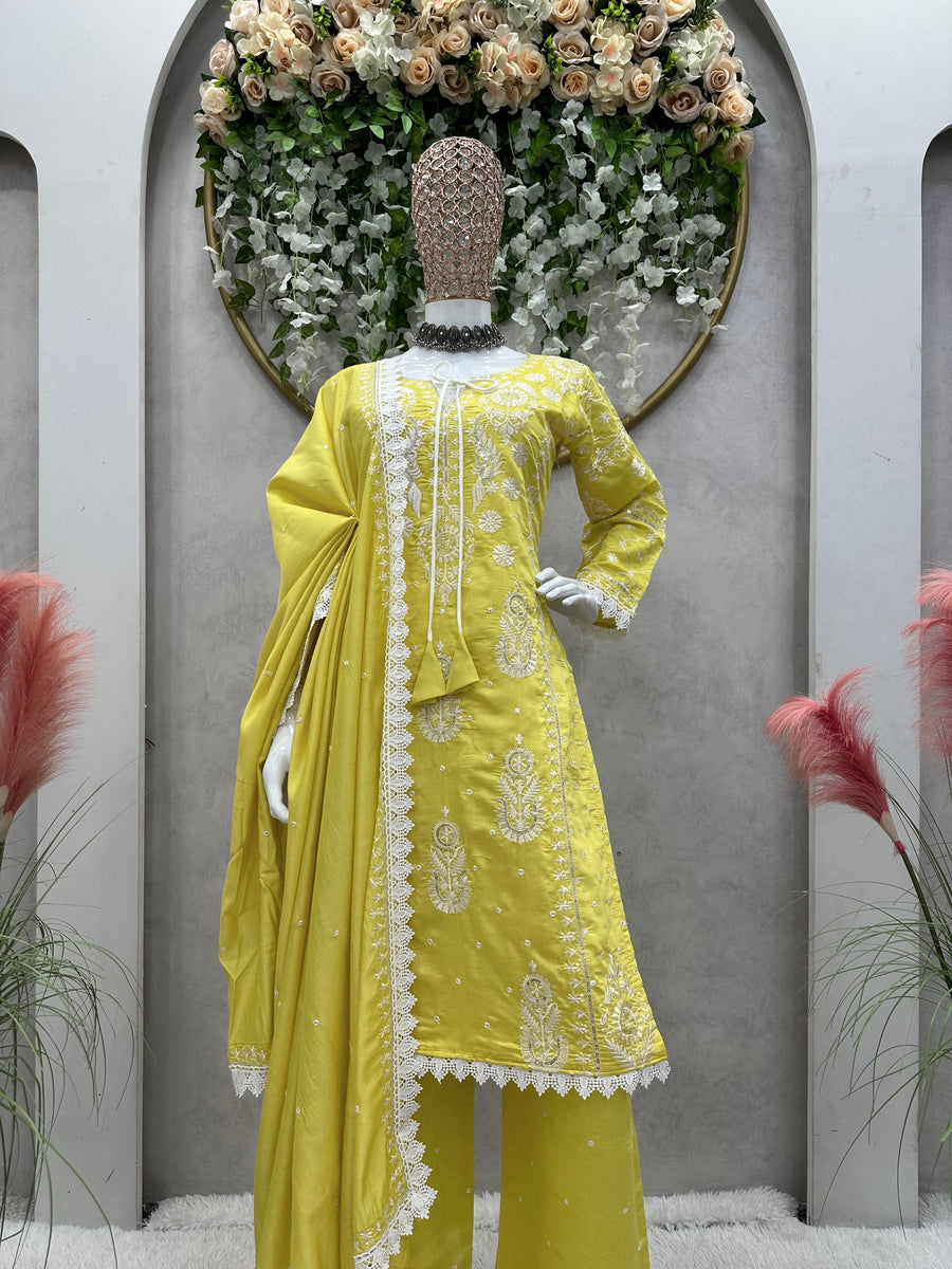 Embellished Sequence Work Yellow Color Anarkali Suit – vastracloth