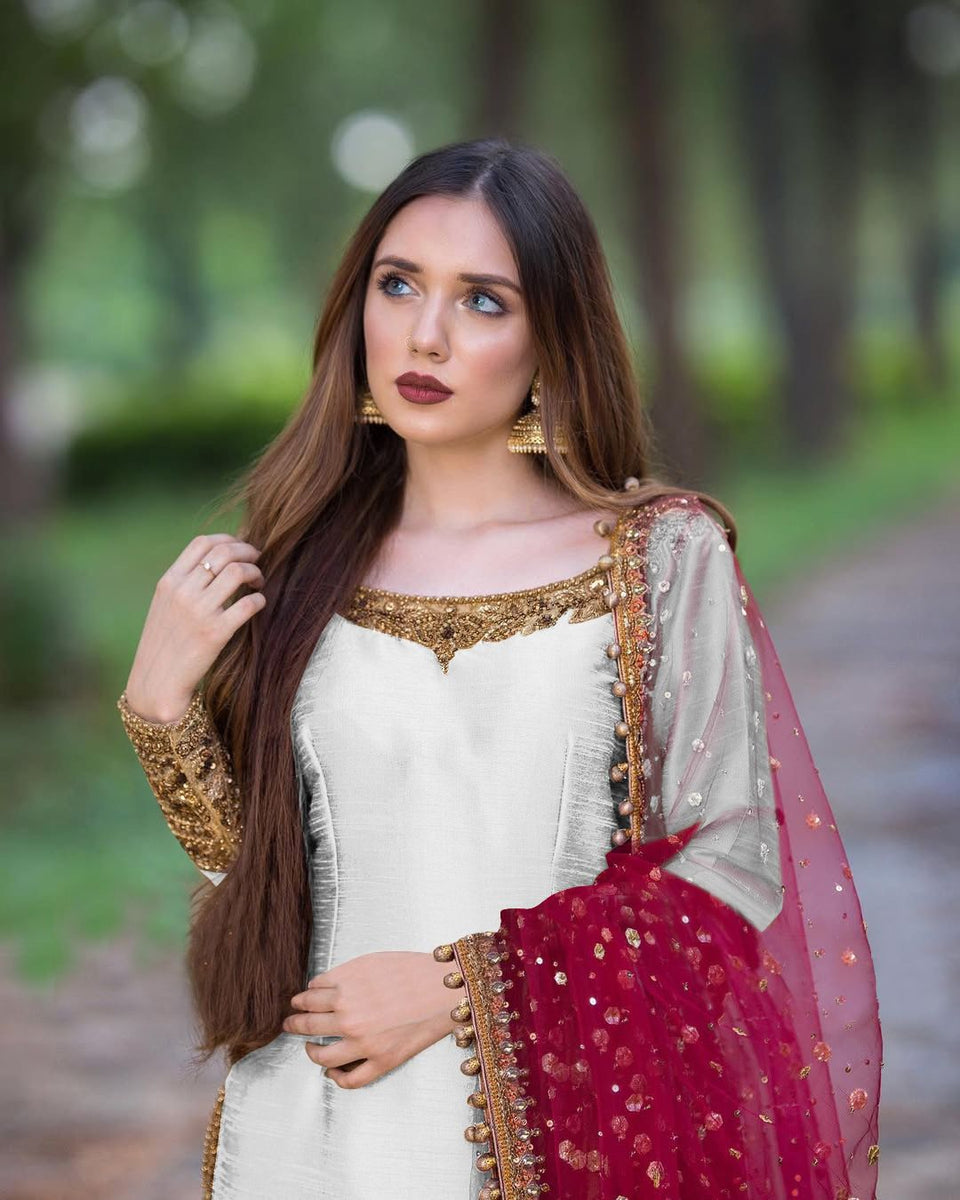 Good Looking Sequin Work White Color Top Palazzo With Dupatta – vastracloth