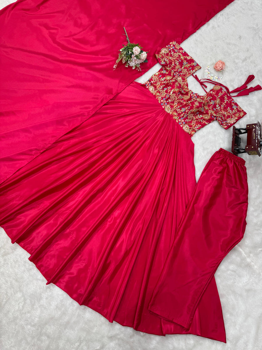 Good Looking Sequnce Work Red Color Grown With Dupatta – vastracloth
