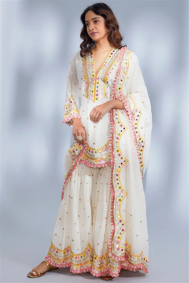 Multi Thread Work White Color Stylish Sharara Suit – vastracloth