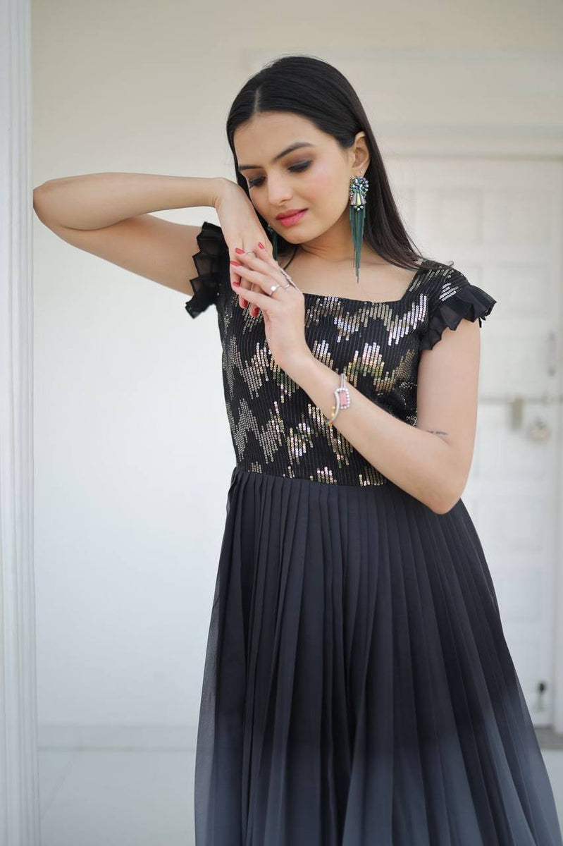 Black Color Shaded Sequence Embroidered Work Gown – vastracloth