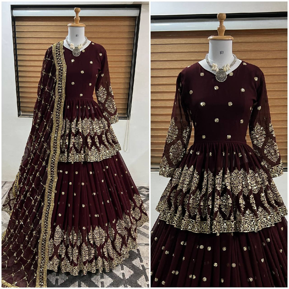 Classic Georgette Sequence Work Maroon Color Top With Lehenga – vastracloth