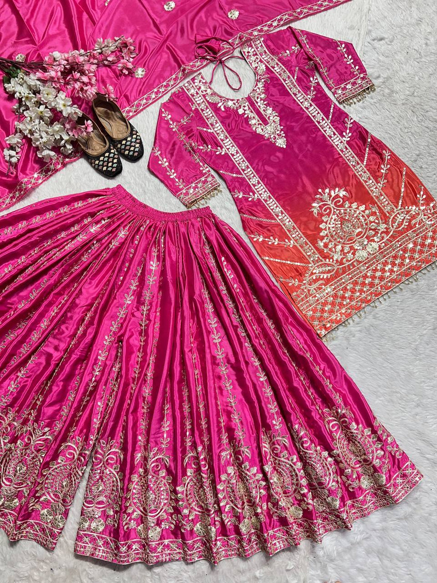 Wonderful Coding Sequence Work Pink Color Sharara Suit – vastracloth