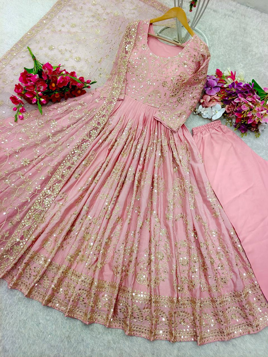 Heavy Sequence Work Light Pink Color Long Gown – vastracloth