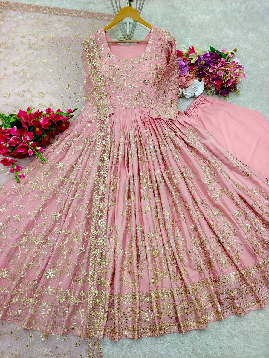 Heavy Sequence Work Light Pink Color Long Gown – vastracloth