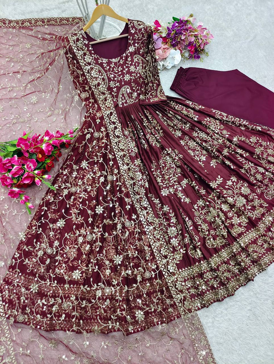 Heavy Sequence Work Maroon Color Long Gown – vastracloth