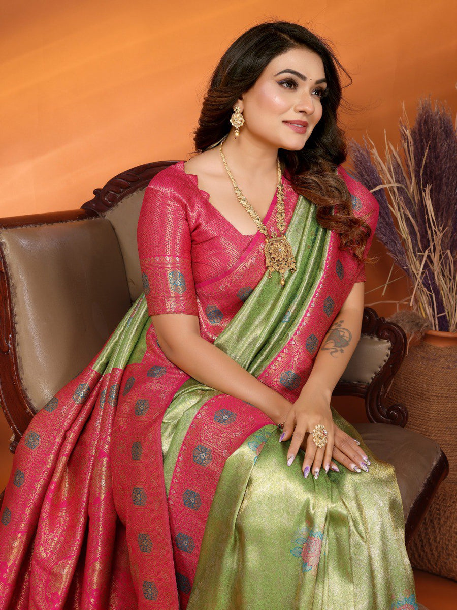 Classic Banarasi Silk Perrot & Pink Color Saree – vastracloth