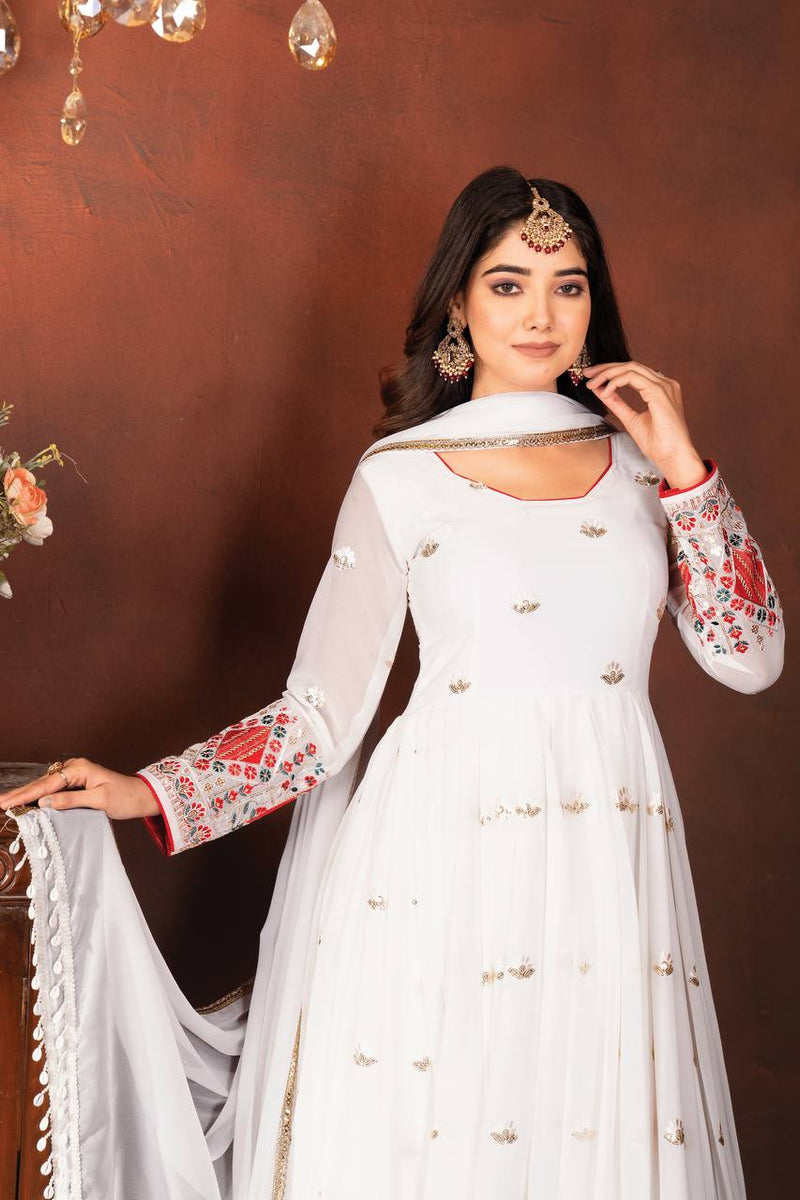 Delightful Embroidered Work White Color Gown – vastracloth