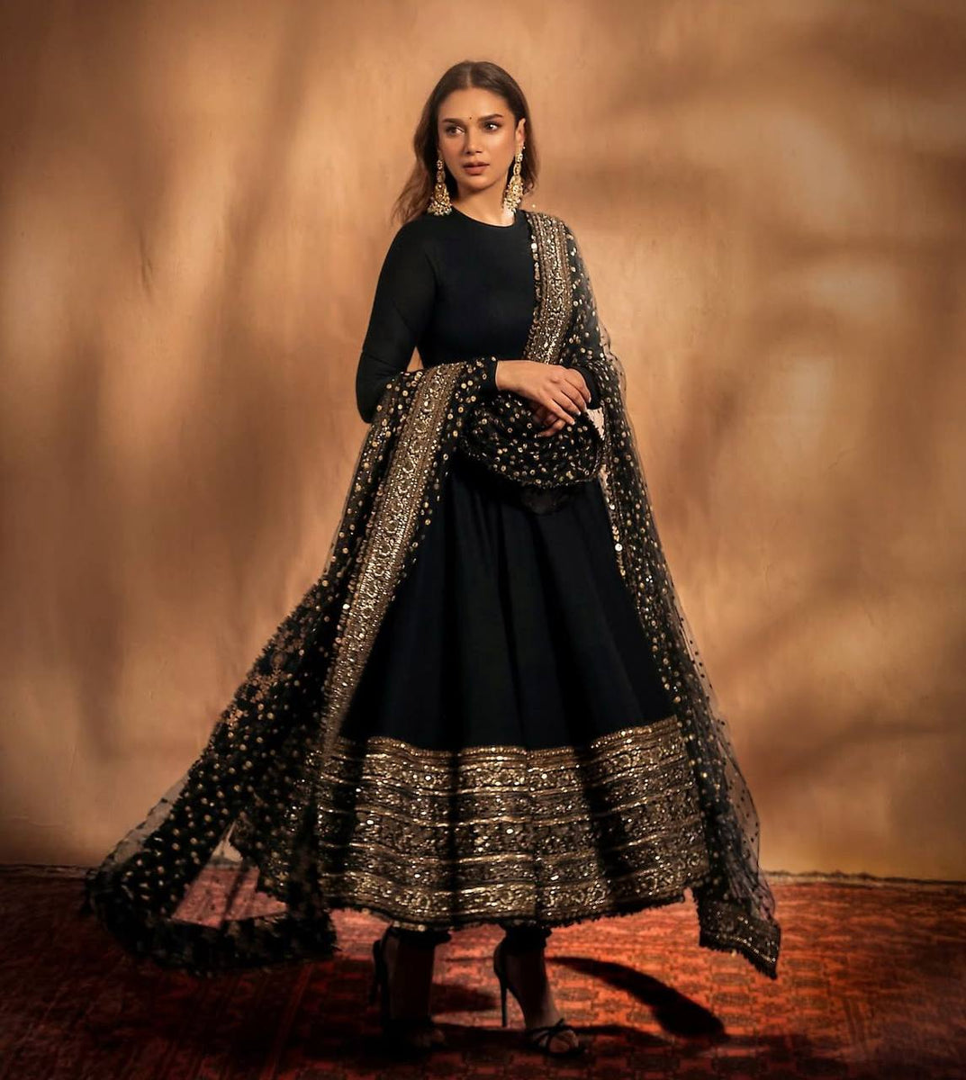 Glossy Georgette Sequence Work Black Color Gown – vastracloth