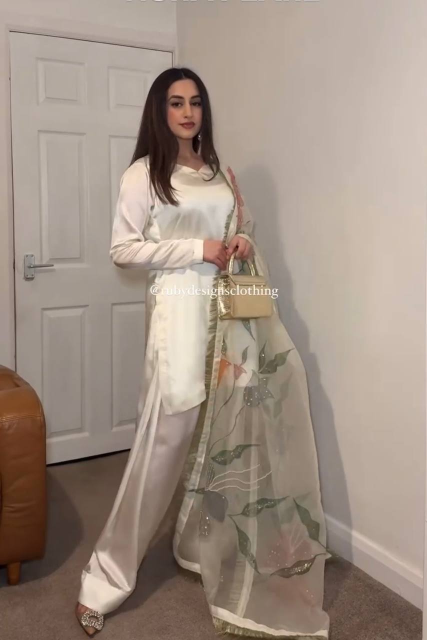 Delightful Satin Silk White Color Palazzo Suit – vastracloth