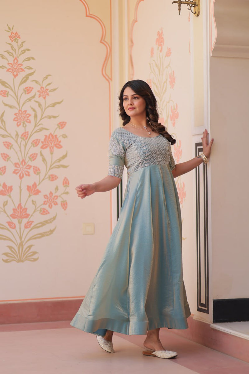 Exclusive Embroidered Work Rama Color Gown – vastracloth