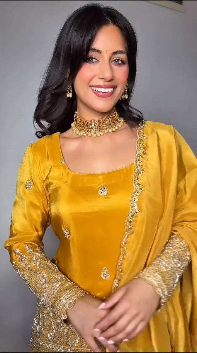 Classy Heavy Sequence Work Yellow Color Sharara Suit – vastracloth