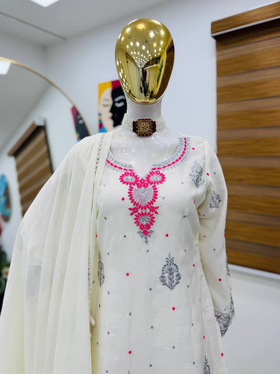 Awesome Sequence Work White Color Palazzo Suit – vastracloth