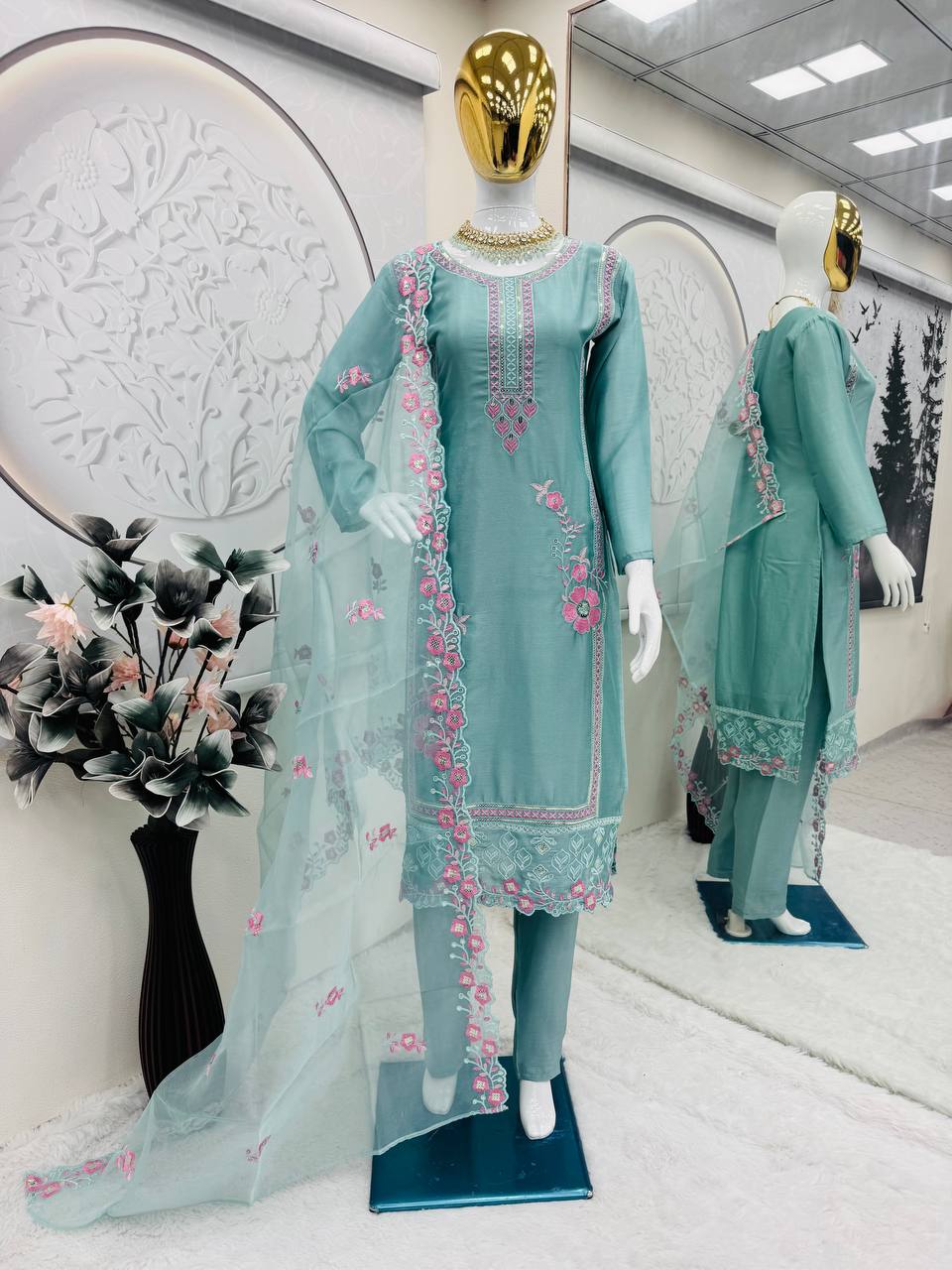 Elegant Embroidery Work Sky Blue Color Salwar Suit – vastracloth