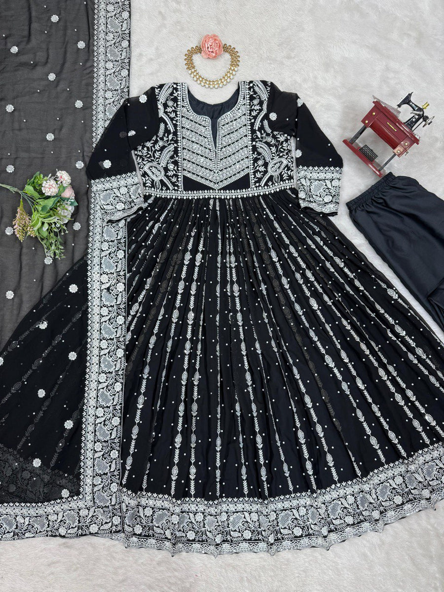 Traditional Wear Sequence Work Black Color Gown With Dupatta – vastracloth