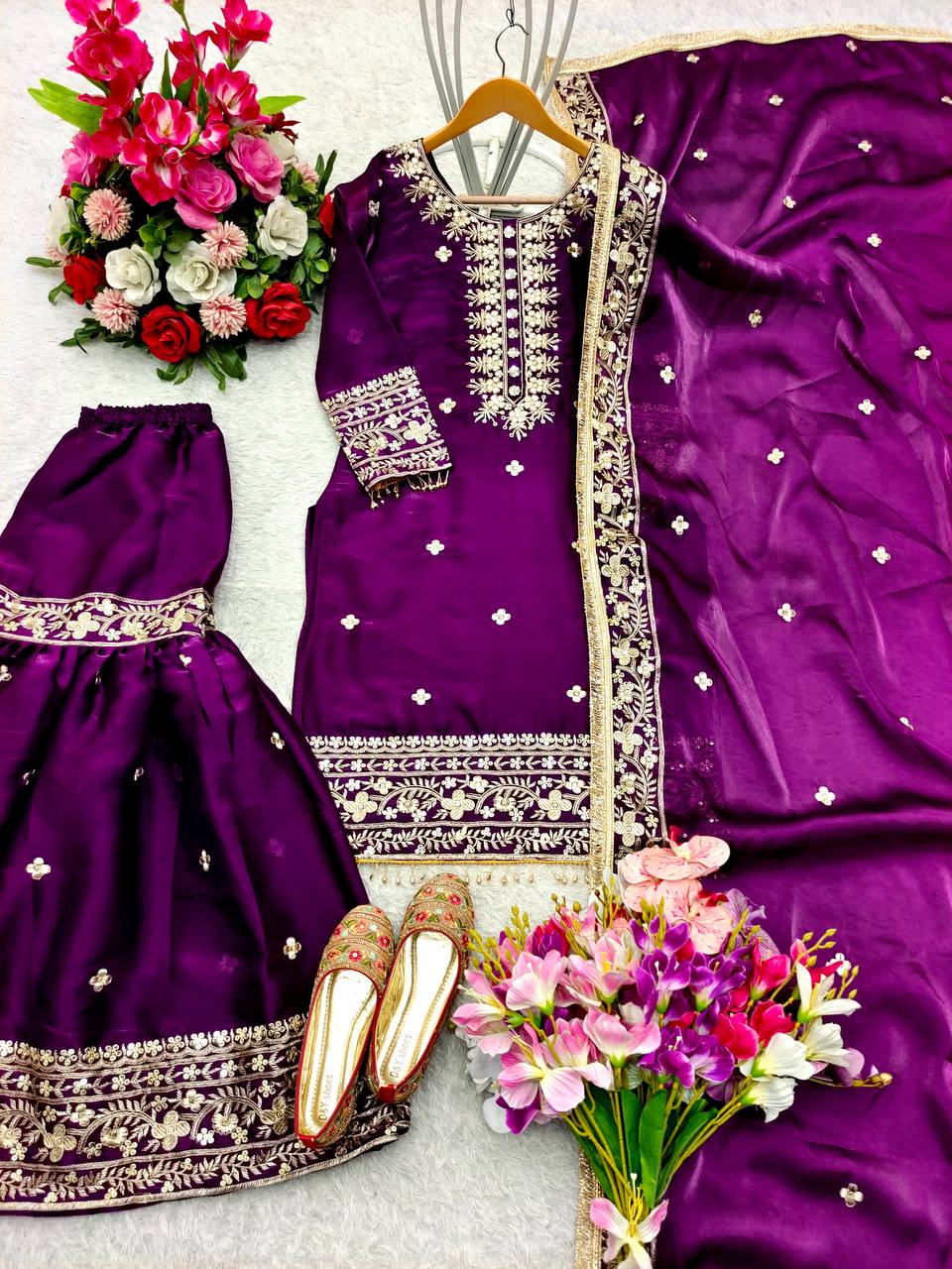 Outstanding Wine Color Sequence Work Sharara Suit – vastracloth