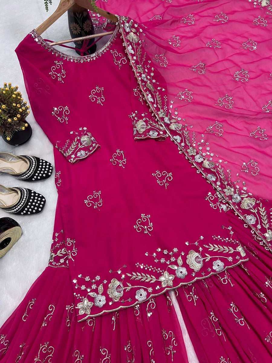 Marvelous Pink Georgette Sequence Work Sharara Suit – vastracloth