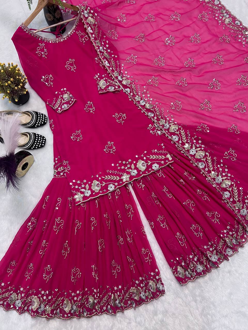 Marvelous Pink Georgette Sequence Work Sharara Suit – vastracloth