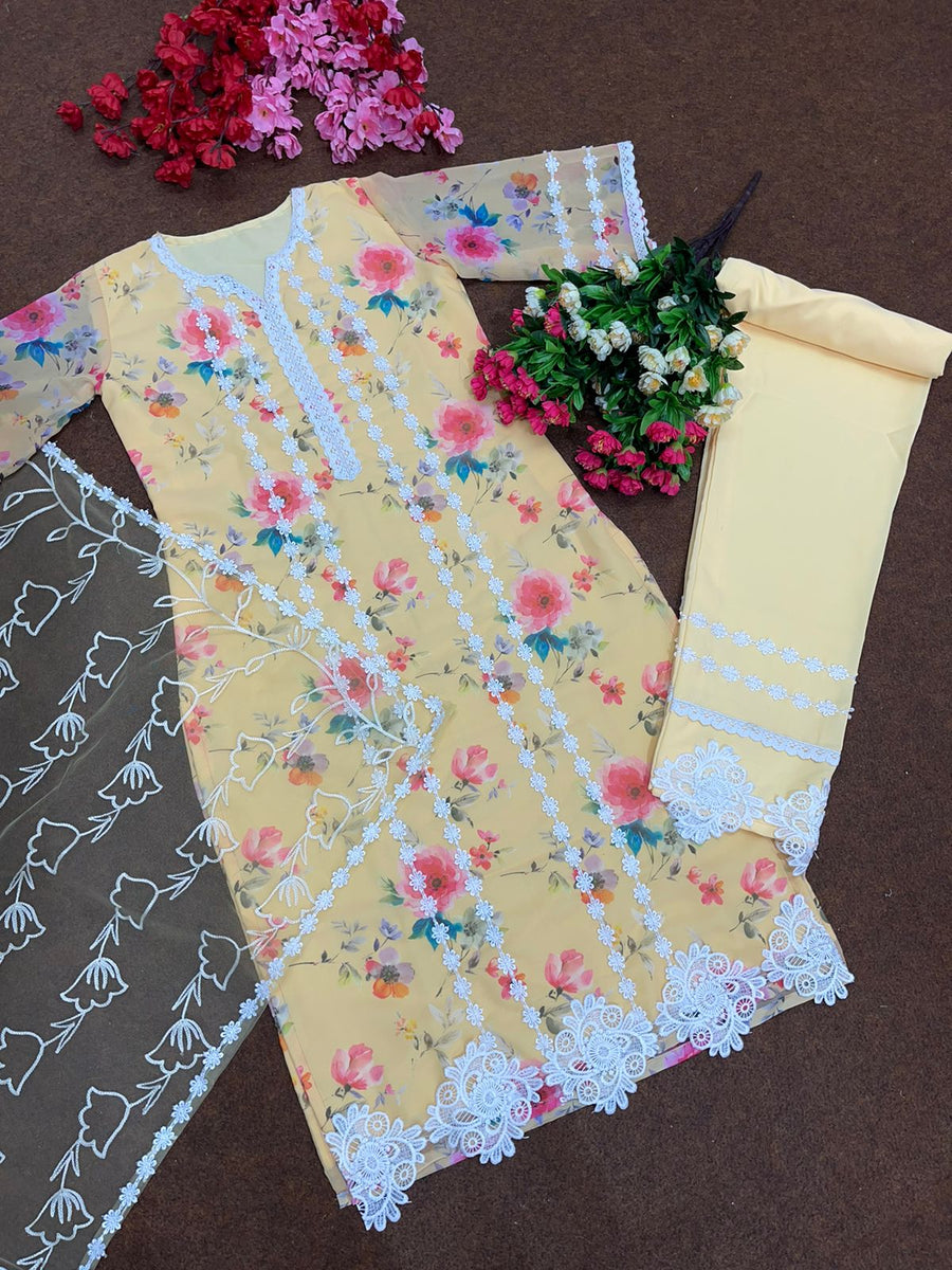 Fancy Lace Work Yellow Color Salwar Suit – vastracloth
