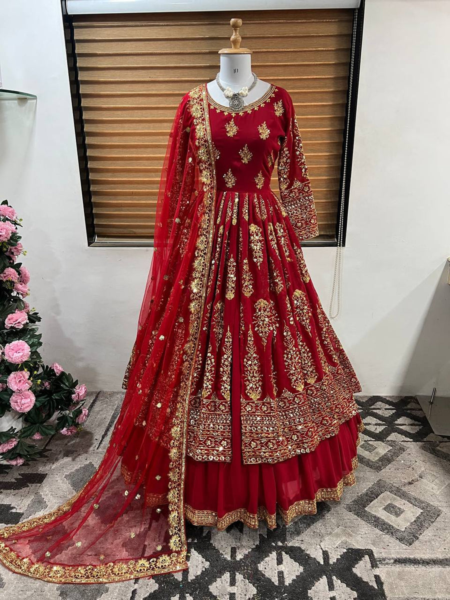 Heavy Embroidery Sequence Work Red Color Lehenga Choli – vastracloth